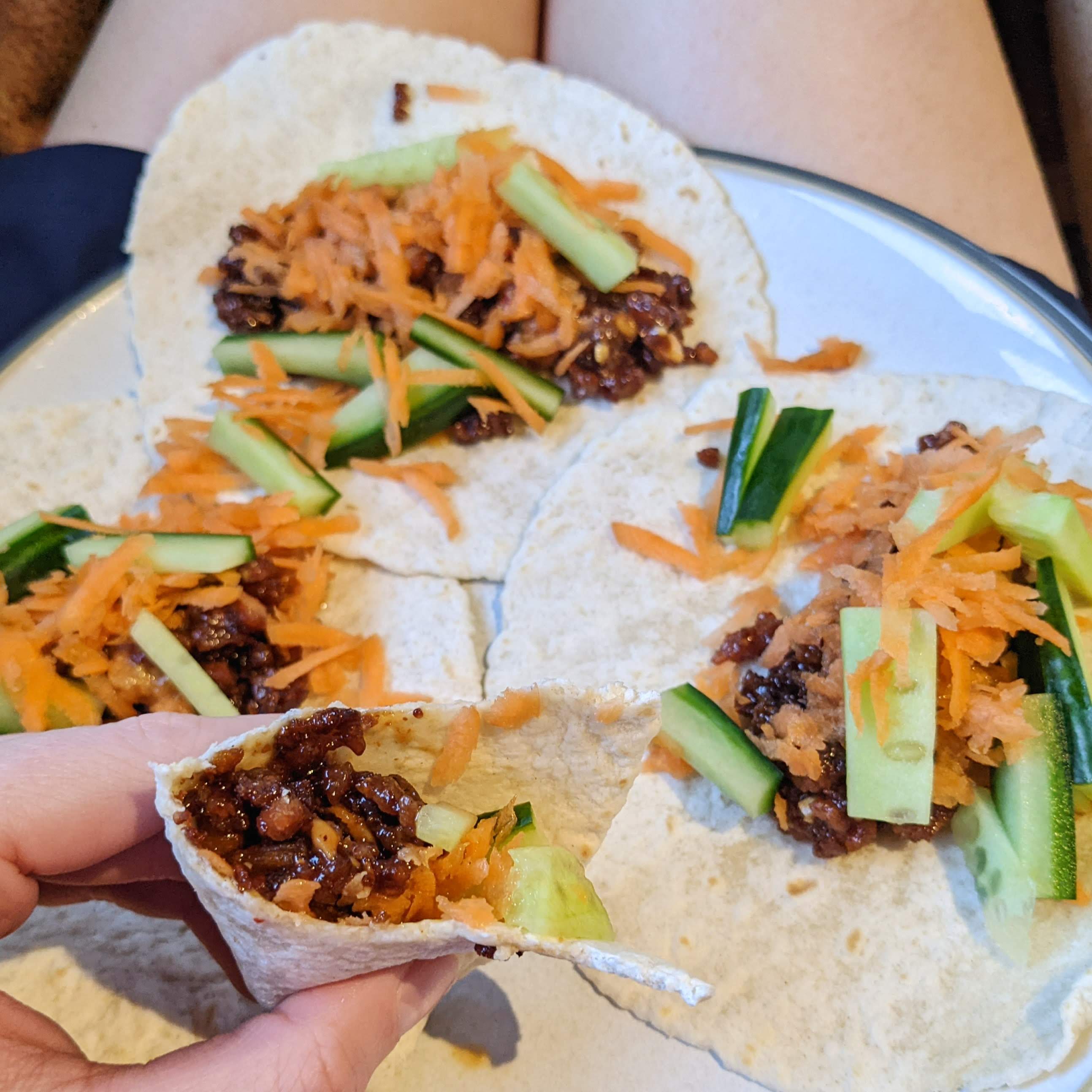 Sticky Meat-Free Mince Satay Wraps – It's all EV